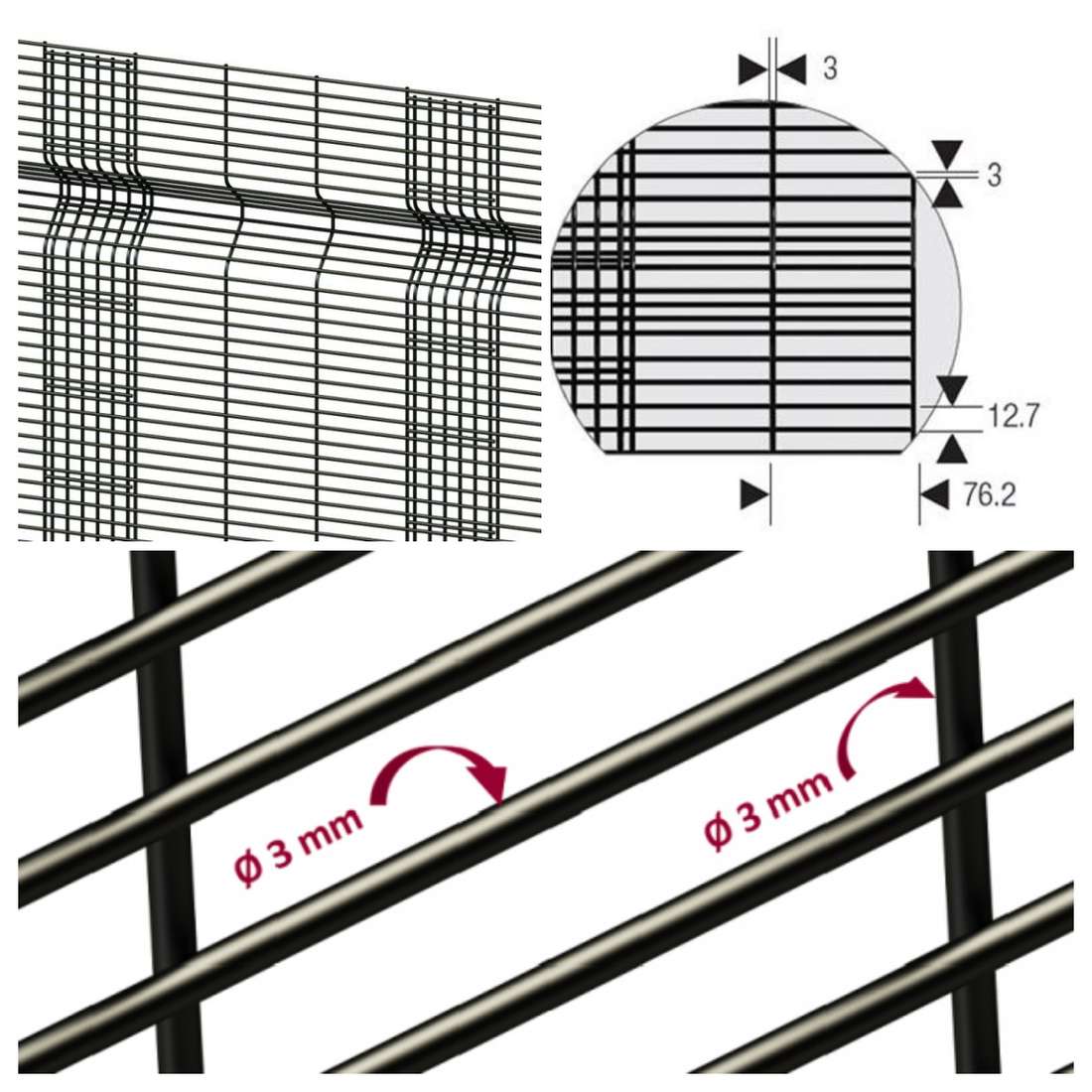 358G 3D wire mesh fence with added welded strips & profiled posts B ...